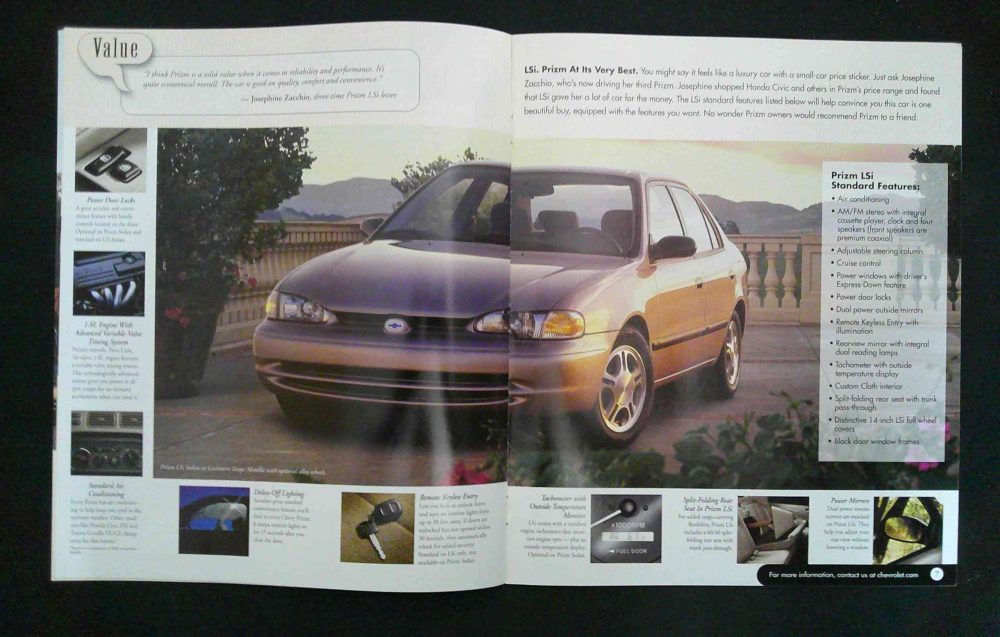 2001 Chevrolet Prizm Sales Catalog | Merrick Auto Museum