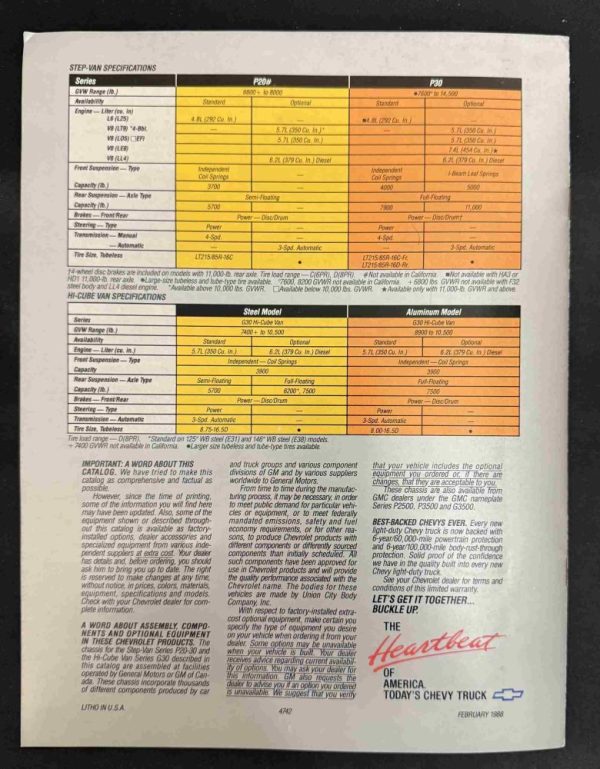 1988 Chevrolet Step-Van Sales Catalog | Merrick Auto Museum