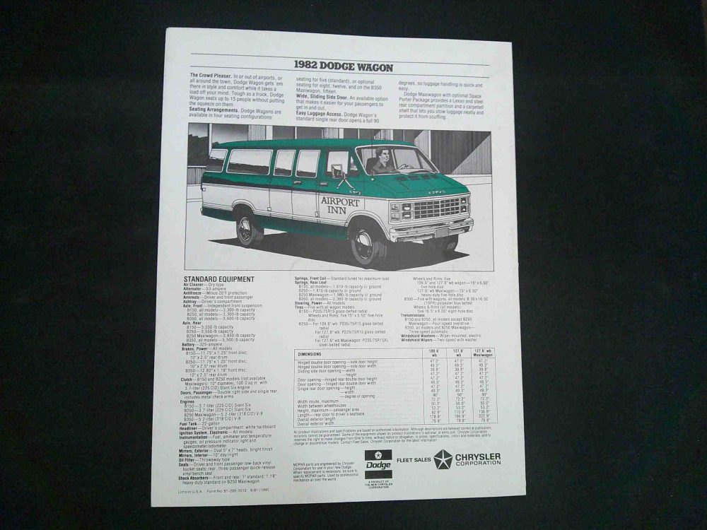 1982 Dodge People Movers Sales Folder | Merrick Auto Museum