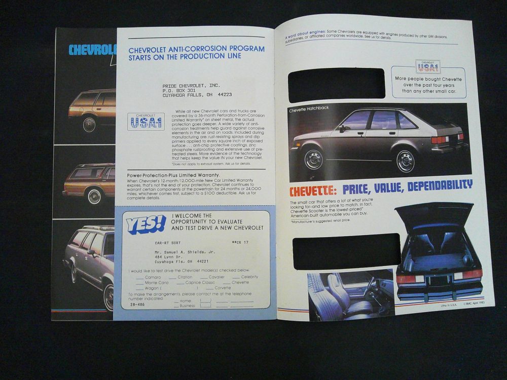 1983 Chevrolet Sales Mailer | Merrick Auto Museum