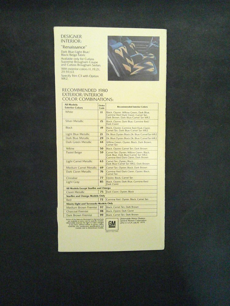 1980 Oldsmobile Color Chip and Fabric Folder | Merrick Auto Museum