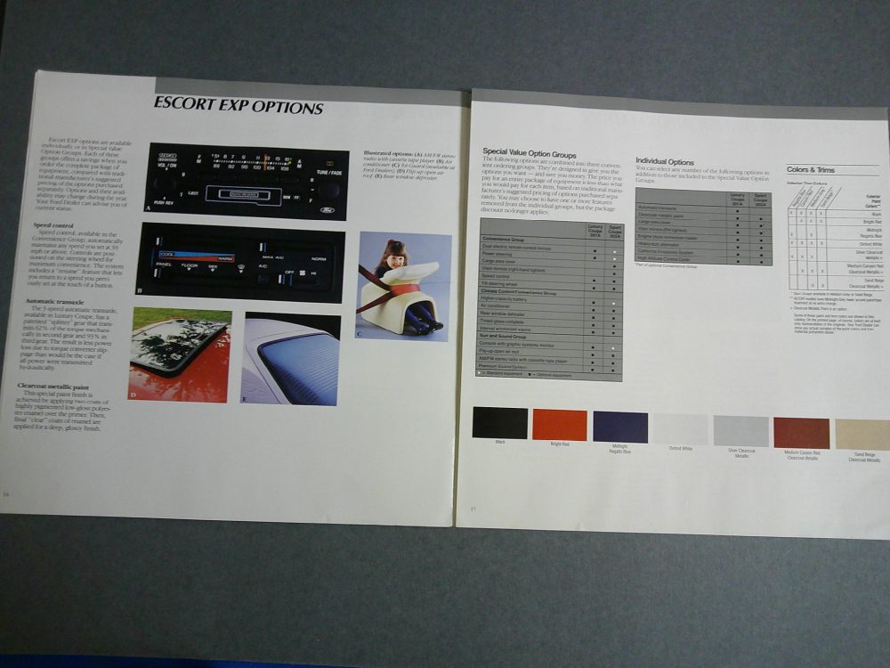 1986 Ford Escort Exp Sales Catalog | Merrick Auto Museum