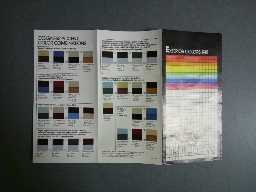1981 Buick Exterior Colors Folder | Merrick Auto Museum