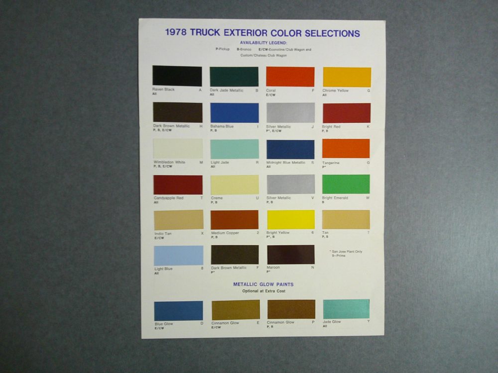 1978 Ford Light Trucks Exterior Colors Folder | Merrick Auto Museum
