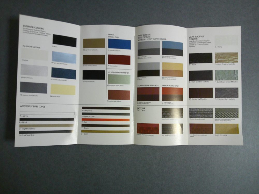 1986 Oldsmobile Color Chip and Fabric Folder | Merrick Auto Museum