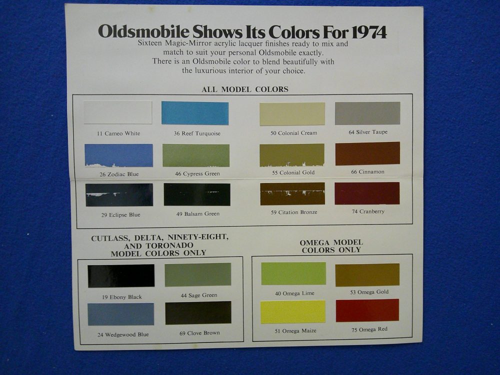 1974 Oldsmobile Exterior Colors Booklet | Merrick Auto Museum
