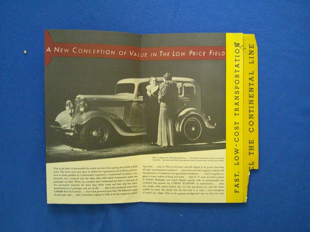 1933 Continental Flyer Sales Folder | Merrick Auto Museum