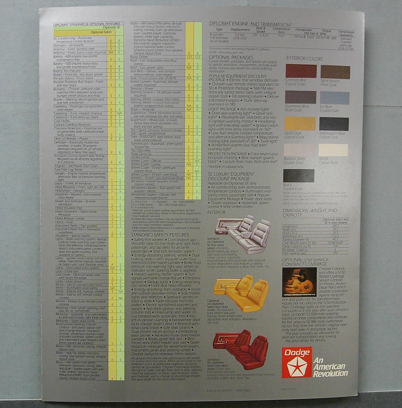 1985 Dodge Diplomat Sales Folder | Merrick Auto Museum
