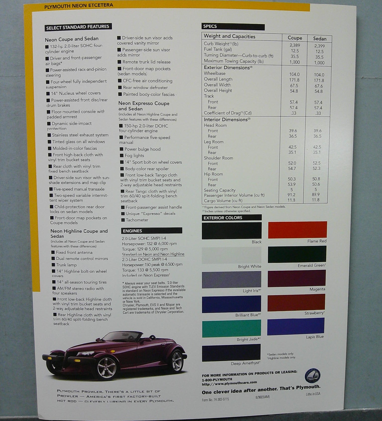1997 Plymouth Neon Sales Folder | Merrick Auto Museum