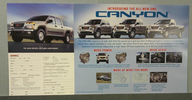 2004 GMC Canyon Sales Sheet | Merrick Auto Museum