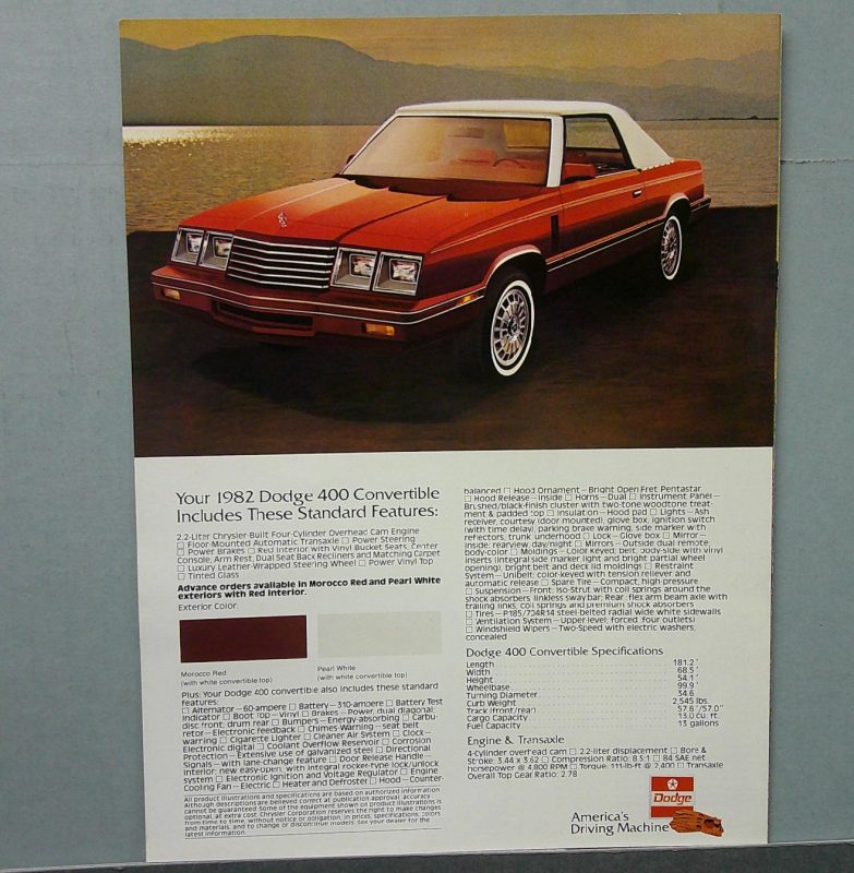 1982 Dodge 400 Convertible Sales Folder | Merrick Auto Museum