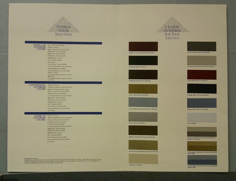 1990 Lincoln Exterior Color Sales Folder | Merrick Auto Museum