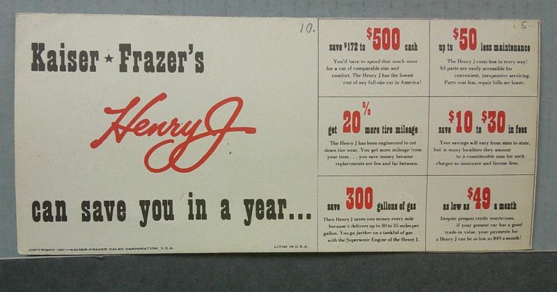 1952 Kaiser-Frazer Henry J Sales Folder | Merrick Auto Museum