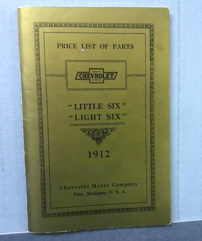 1912 Chevrolet Price List Of Parts | Merrick Auto Museum