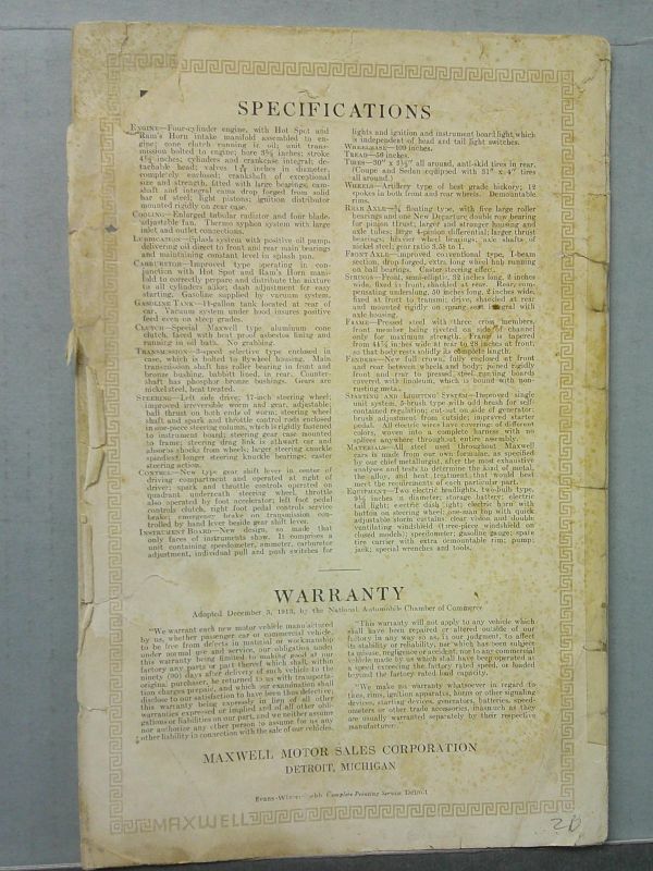 1920 Maxwell Motor Cars Sales Catalog | Merrick Auto Museum