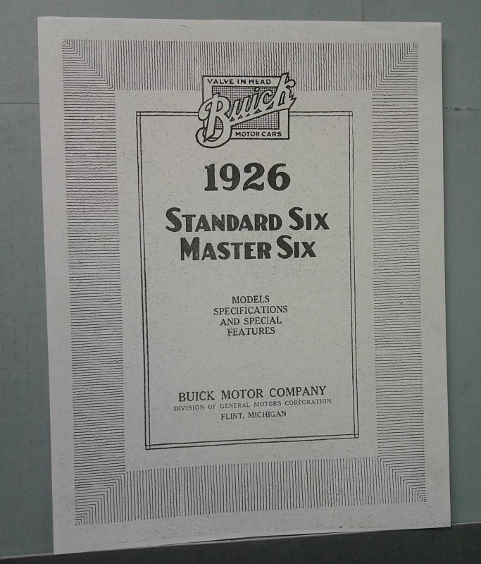 1926 Buick Standard Six and Master Six Reference Book | Merrick Auto Museum