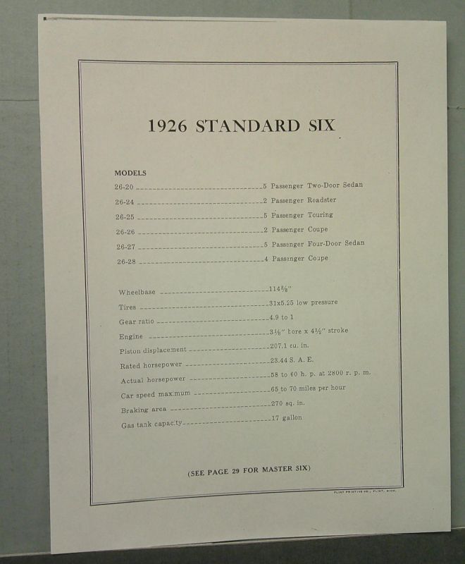 1926 Buick Standard Six and Master Six Reference Book | Merrick Auto Museum