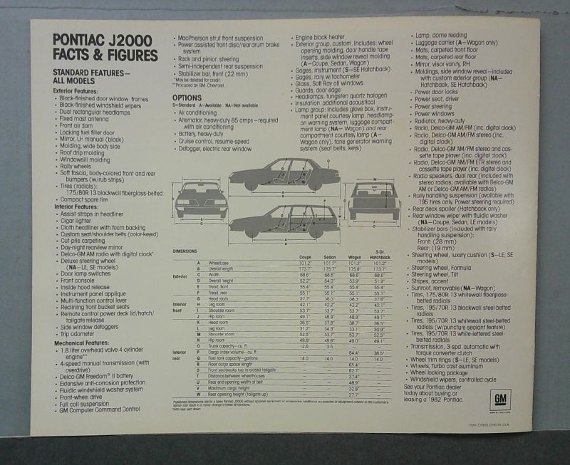 1982 Pontiac J2000 Sales Catalog | Merrick Auto Museum